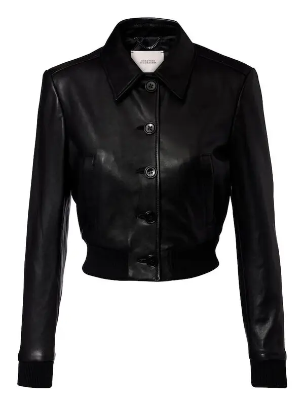 Dorothee Schumacher Sleek Cropped Leather Blouson Jacket - Black
