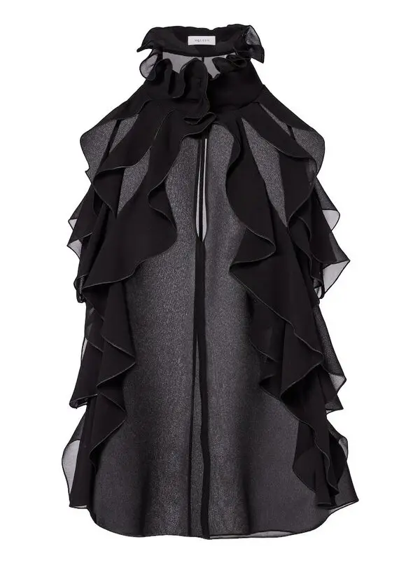 Alexander McQueen Ruffled Silk Top - Black