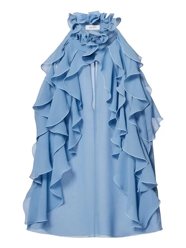Alexander McQueen Ruffled Silk Georgette Top - Blue