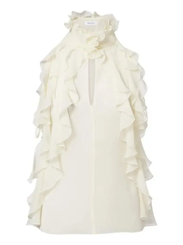 Alexander McQueen Ruffled Cutout Silk Georgette Top - White