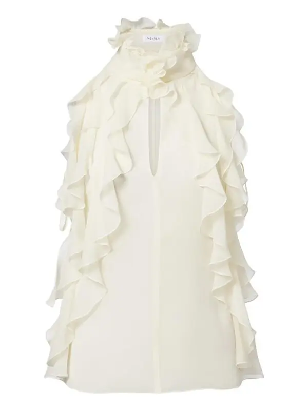 Alexander McQueen Ruffled Cutout Silk Georgette Top - White