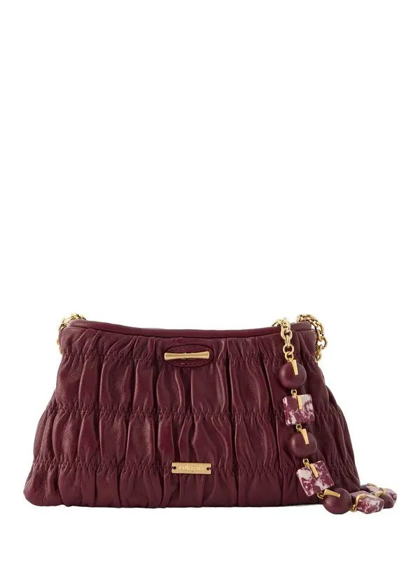 Cult Gaia Kiraz Mini Beaded Ruched Leather Clutch Bag - Burgundy