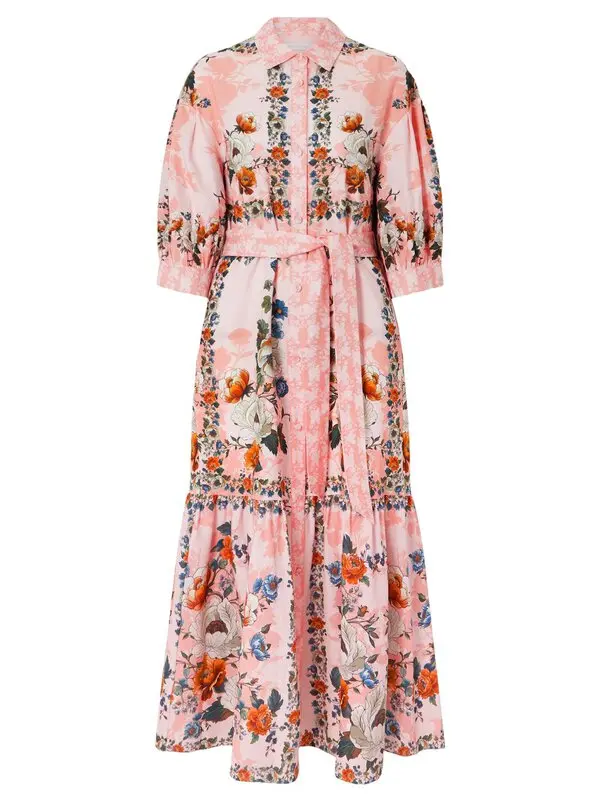 Borgo De Nor Bianca Belted Printed Linen And Cotton-blend Midi Dress - Pink