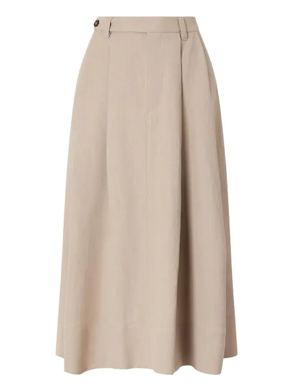 Brunello Cucinelli Embellished Pleated Twill Midi Skirt - Neutrals