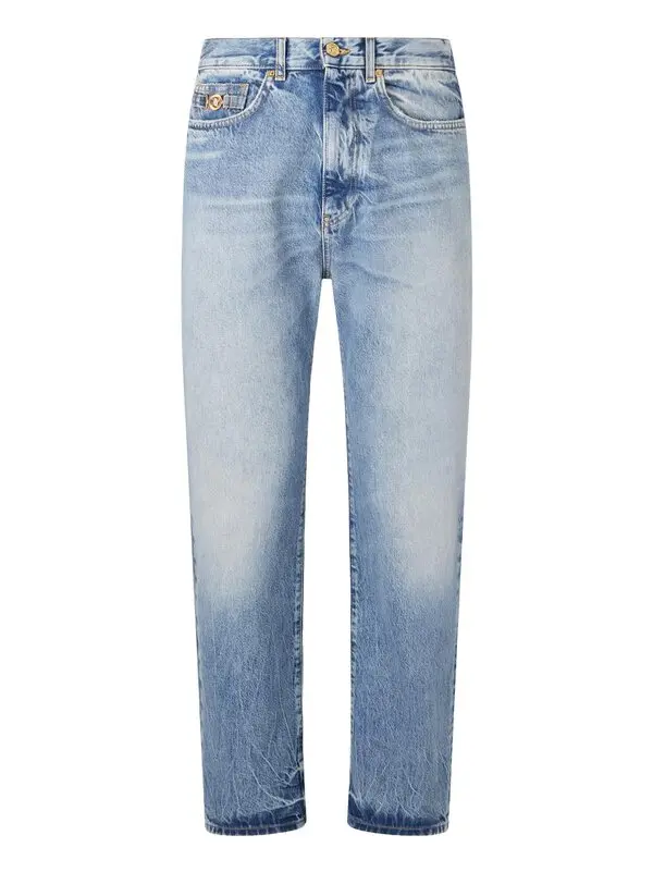 Versace Embellished Straight-leg Jeans - Blue