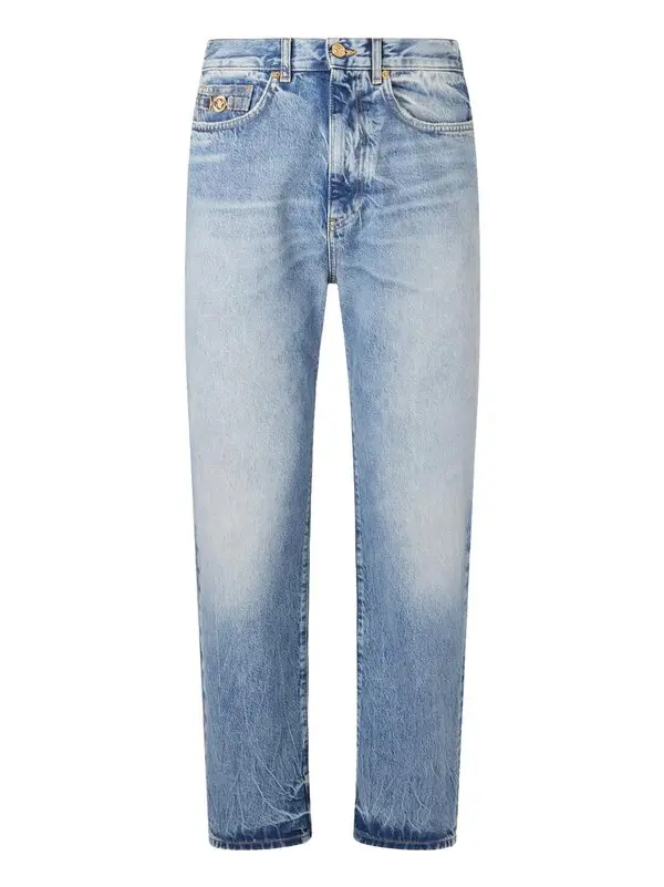 Versace Embellished Straight-leg Jeans - Blue
