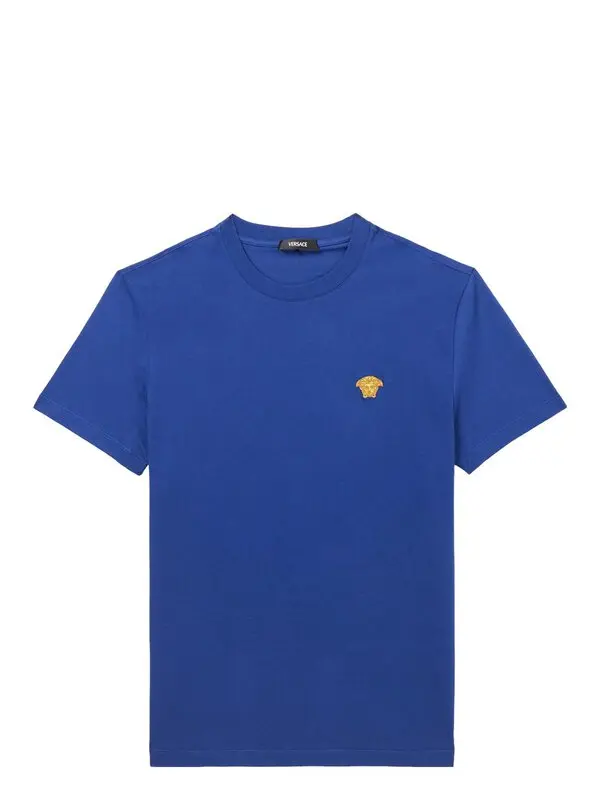 Versace Logo-embroidered Cotton-jersey T-shirt - Blue