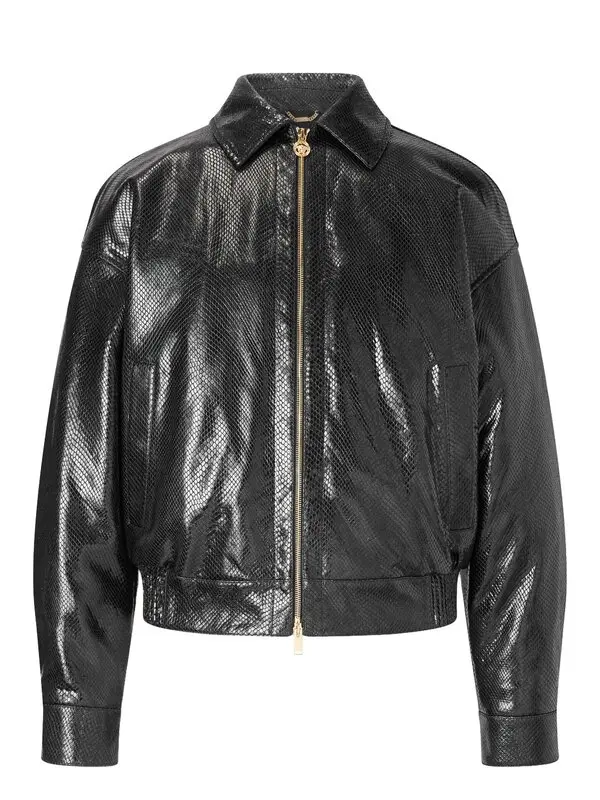 Versace Padded Snake-effect Leather Blouson Jacket - Black