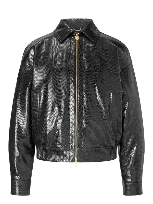 Versace Padded Snake-effect Leather Blouson Jacket - Black