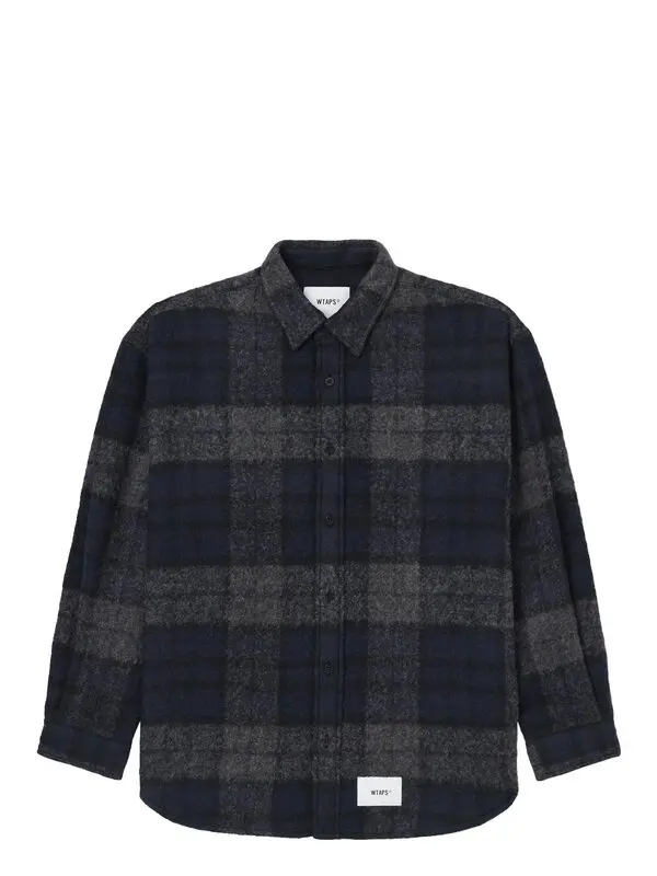 WTAPS Logo-appliquéd Checked Brushed Wool-blend Overshirt - Gray