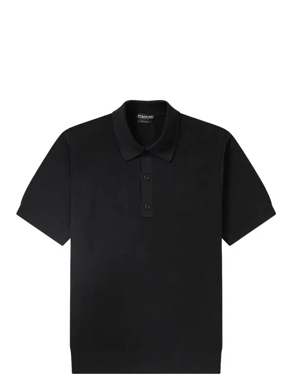 TOM FORD Silk And Cotton-blend Piqué Polo Shirt - Black
