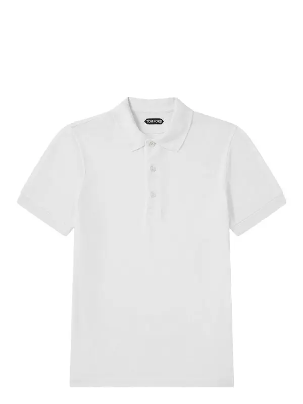 TOM FORD Slim-fit Lyocell And Cotton-blend Piqué Polo Shirt - White