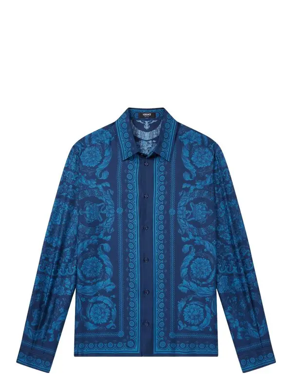 Versace Printed Silk-twill Shirt - Blue