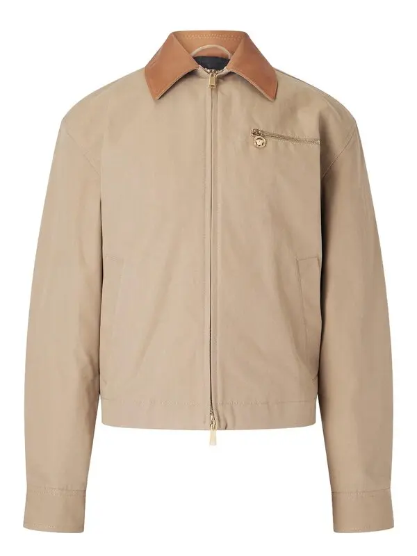 Versace Leather-trimmed Cotton-canvas Blouson Jacket - Neutrals