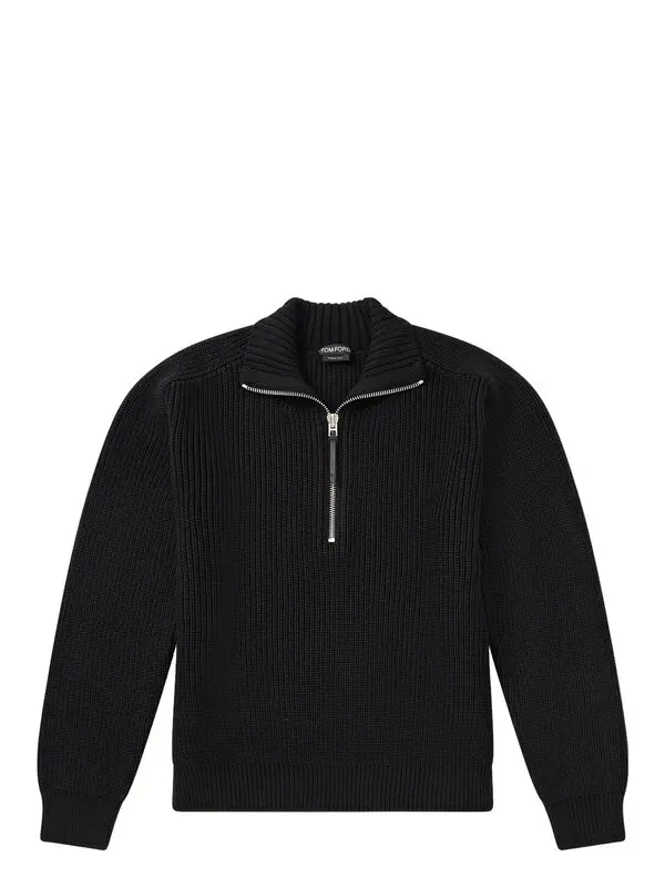 TOM FORD Ribbed Merino Wool Half-zip Sweater - Black