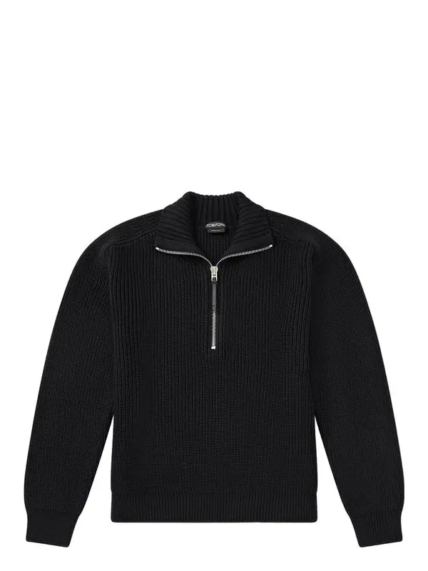 TOM FORD Ribbed Merino Wool Half-zip Sweater - Black
