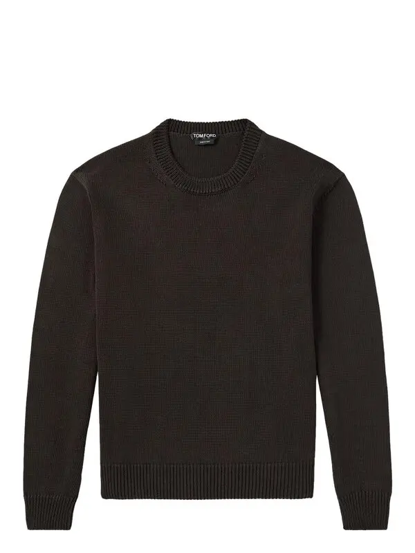TOM FORD Cotton And Silk-blend Crewneck Sweater - Brown