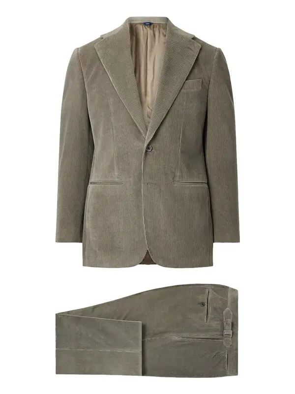 Thom Sweeney Cotton And Wool-blend Corduroy Suit - Green