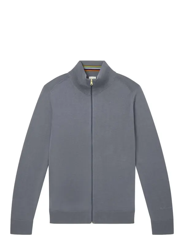 Paul Smith Merino Wool Zip-up Cardigan - Gray