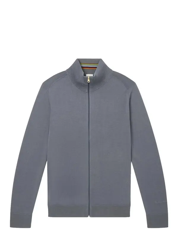 Paul Smith Merino Wool Zip-up Cardigan - Gray