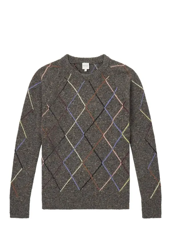Paul Smith Argyle Wool And Cotton-blend Sweater - Brown