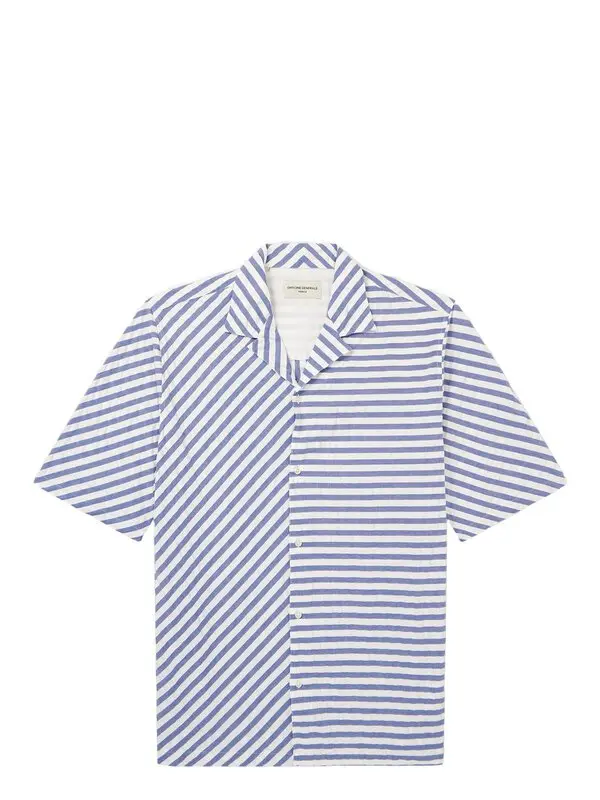 Officine Générale Eren Camp-collar Striped Cotton Shirt - Blue
