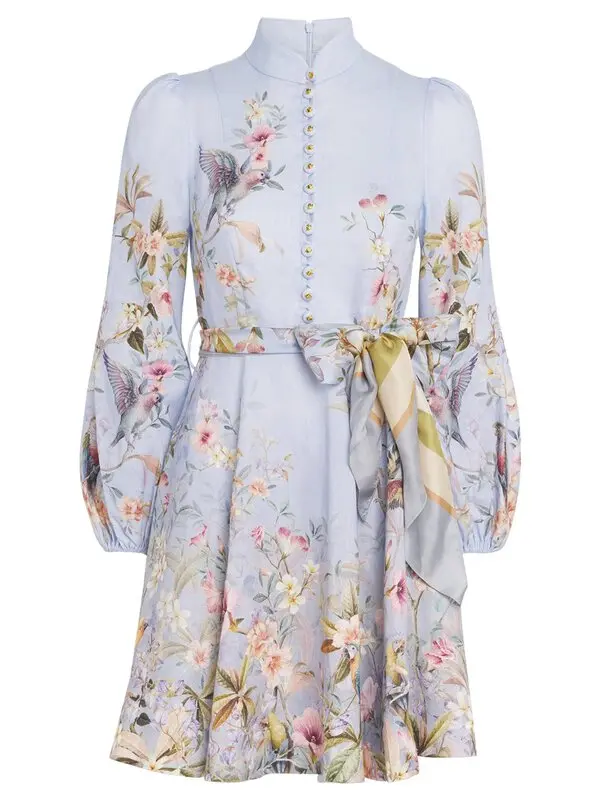 Zimmermann Linen Rebellion Floral Mini Dress - Blue