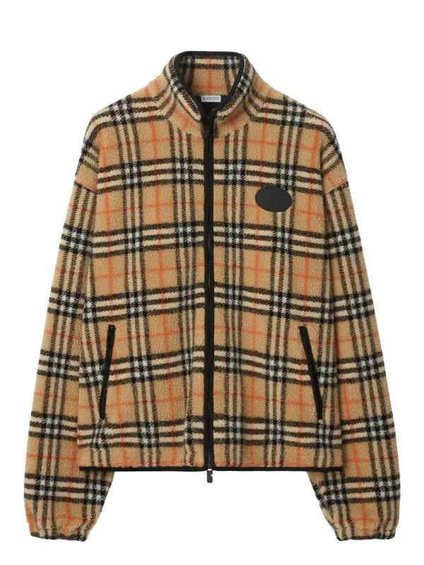 Burberry Wool-blend Fleece Check Jacket - Beige