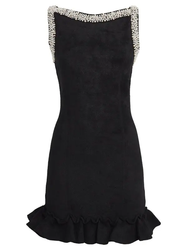 Sandro Velvet Beaded Mini Dress - Black