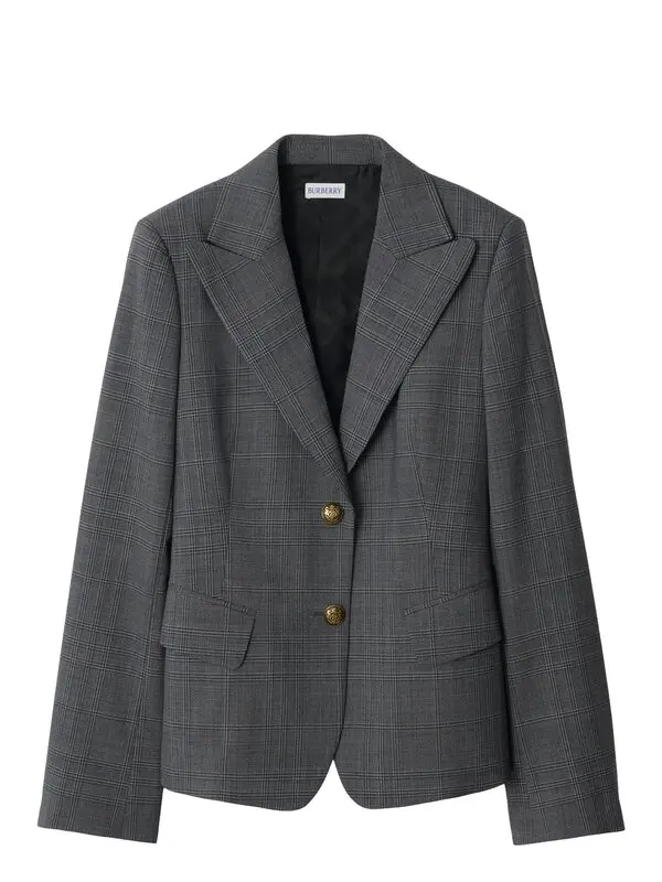 Burberry Wool Prince Of Wales Check Tailored Blazer - Grey