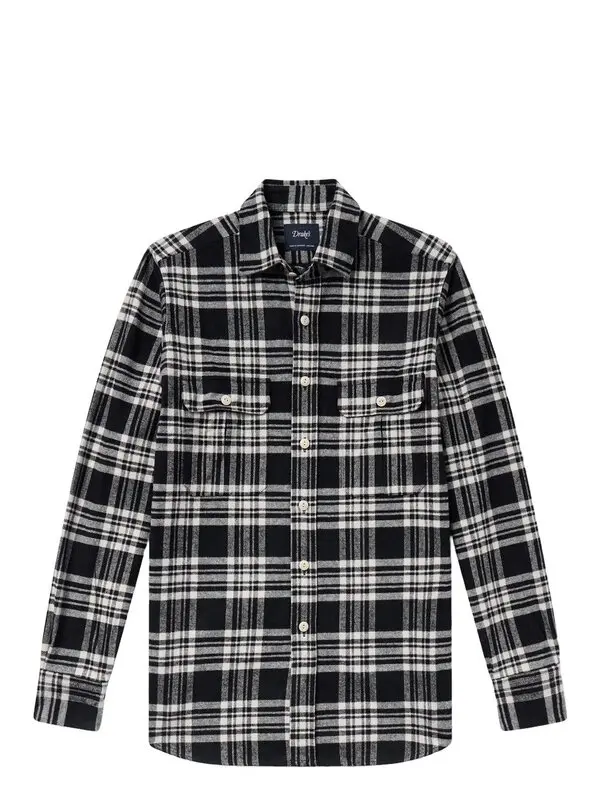 DRAKE'S Checked Cotton-flannel Shirt - Black