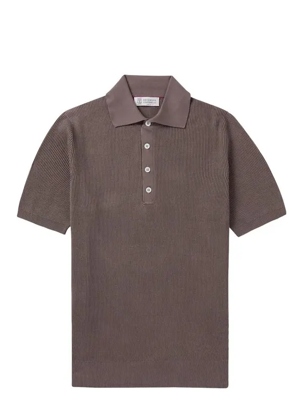 Brunello Cucinelli Ribbed Cotton Polo Shirt - Brown