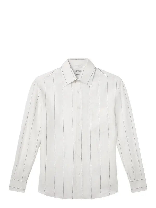 Brunello Cucinelli Pinstriped Linen Shirt - White