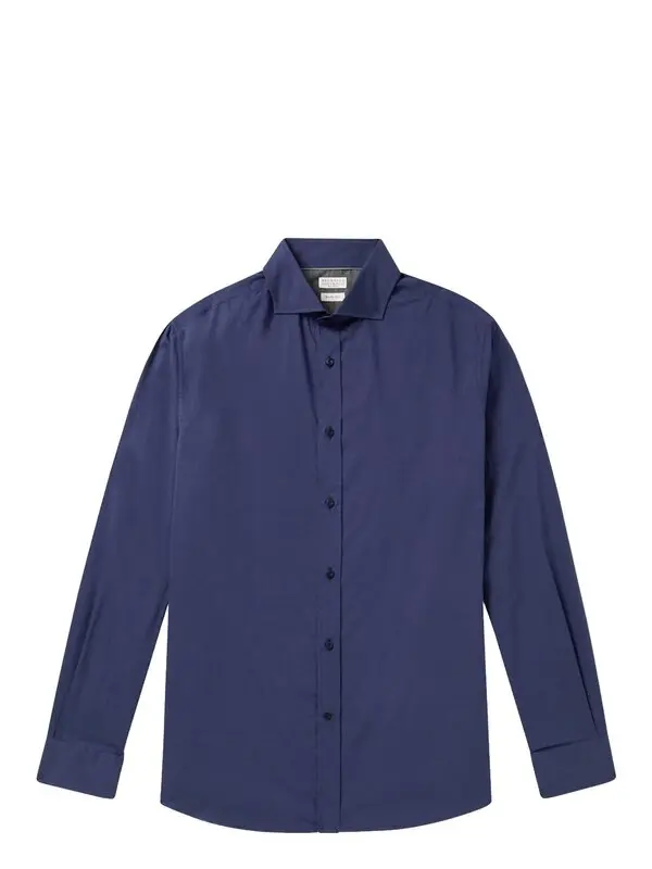 Brunello Cucinelli Cutaway-collar Cotton Shirt - Blue