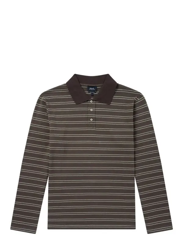 A.p.c. Striped Organic Cotton-jersey Polo Shirt - Brown