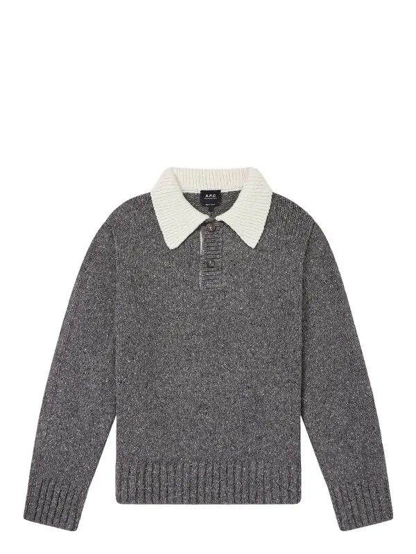 A.p.c. Flecked Wool Polo Sweater - Gray