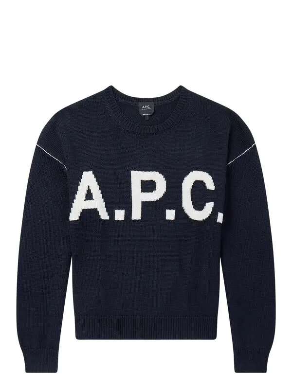 A.p.c. Logo-intarsia Wool-blend Sweater - Navy