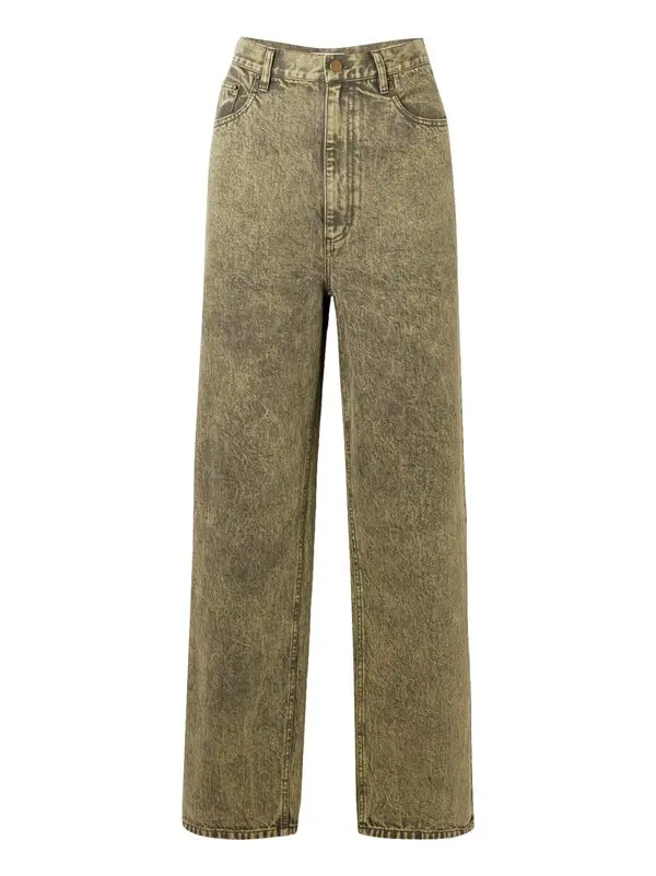 Tibi Acid-wash High-rise Wide-leg Jeans - Green
