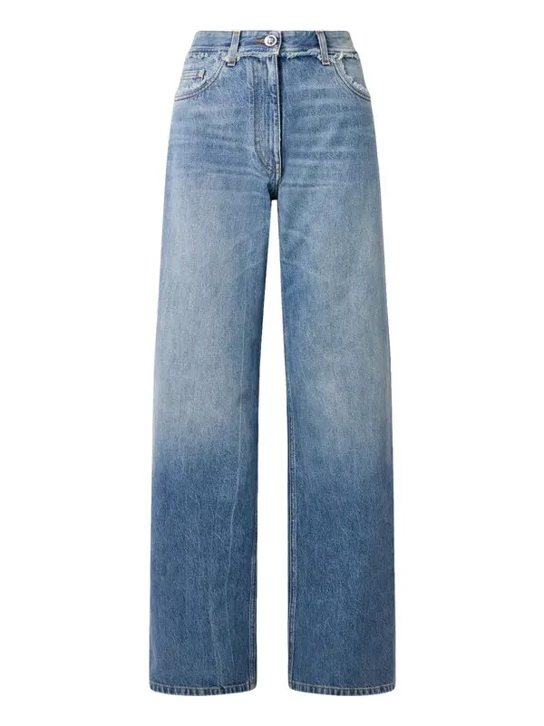 Versace Distressed Mid-rise Straight-leg Jeans - Blue