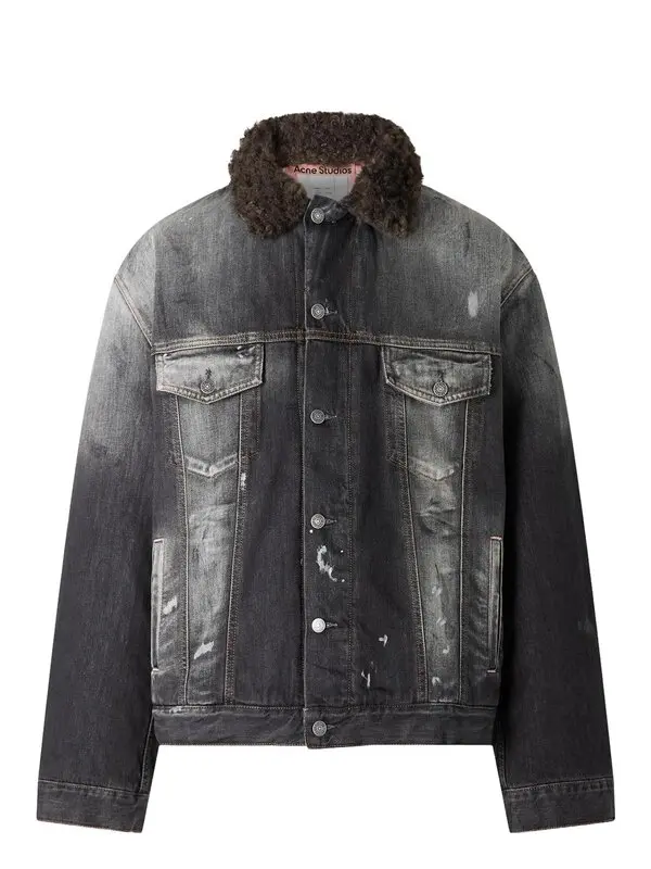 Acne Studios Robert Plush-trimmed Distressed Denim Jacket - Black