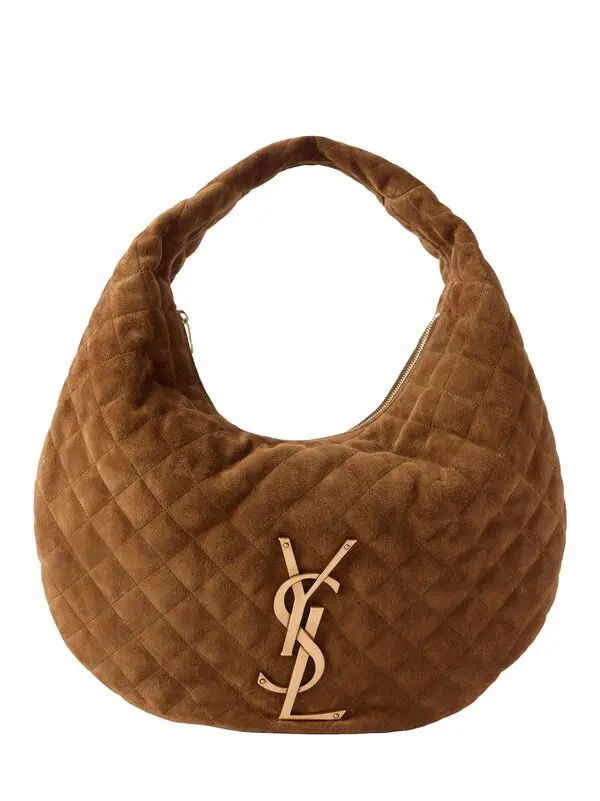 Saint Laurent Appliquéd Quilted Suede Shoulder Bag - Brown