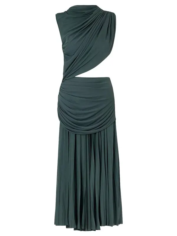 Proenza Schouler Irma Ruched Pleated Jersey Maxi Dress - Green