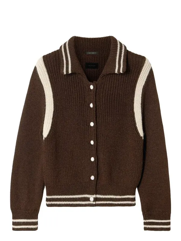 MOTHER The Little Raquette Appliquéd Striped Alpaca Cardigan - Brown