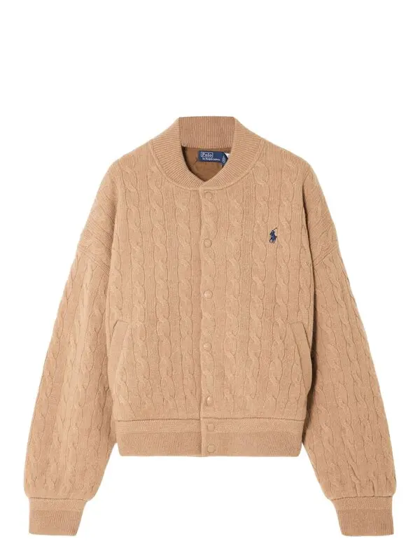 Ralph Lauren Embroidered Cable-knit Wool And Cashmere-blend Bomber Jacket - Camel