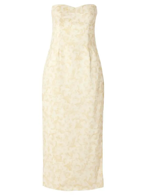 Posse Isla Strapless Floral-print Midi Dress - Yellow