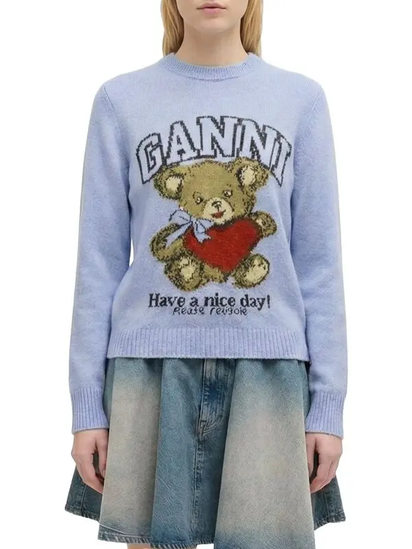 GANNI Graphic Knit Sweater - Gnawed Blue