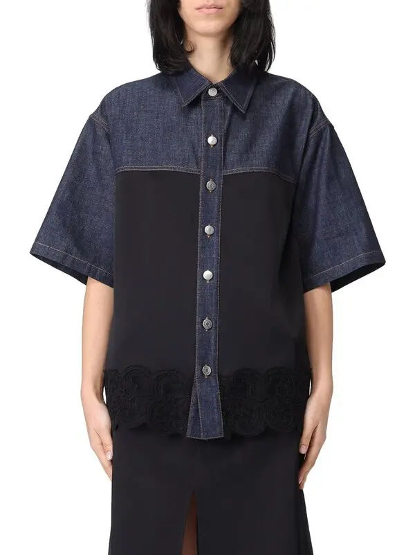 Stella McCartney Denim And Poplin Shirt With Lace Trim - Blue