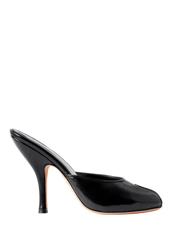 JUDE Date Cutout Leather Mules - Black