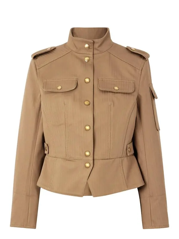 Alexander McQueen Herringbone Cotton Peplum Jacket - Neutrals