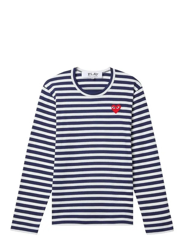 Play Comme Des Garcon Heart Emblem Striped T-shirt - Blue